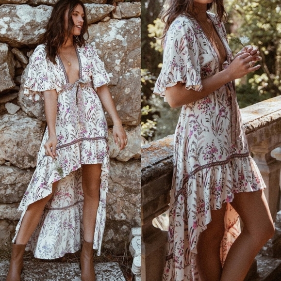 Dresses | New Boho Cut Out Summer Floral Maisie Bambi Beach Dress Cream ...
